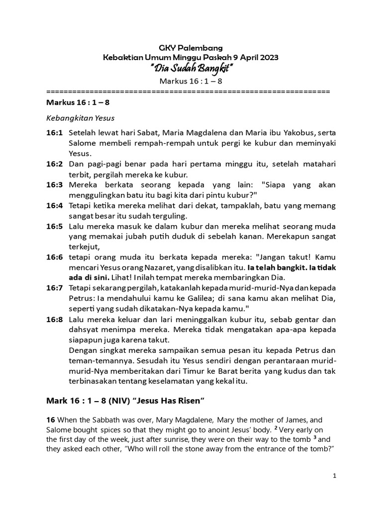GKY Palembang Kebaktian Minggu Paskah 2023 | PDF