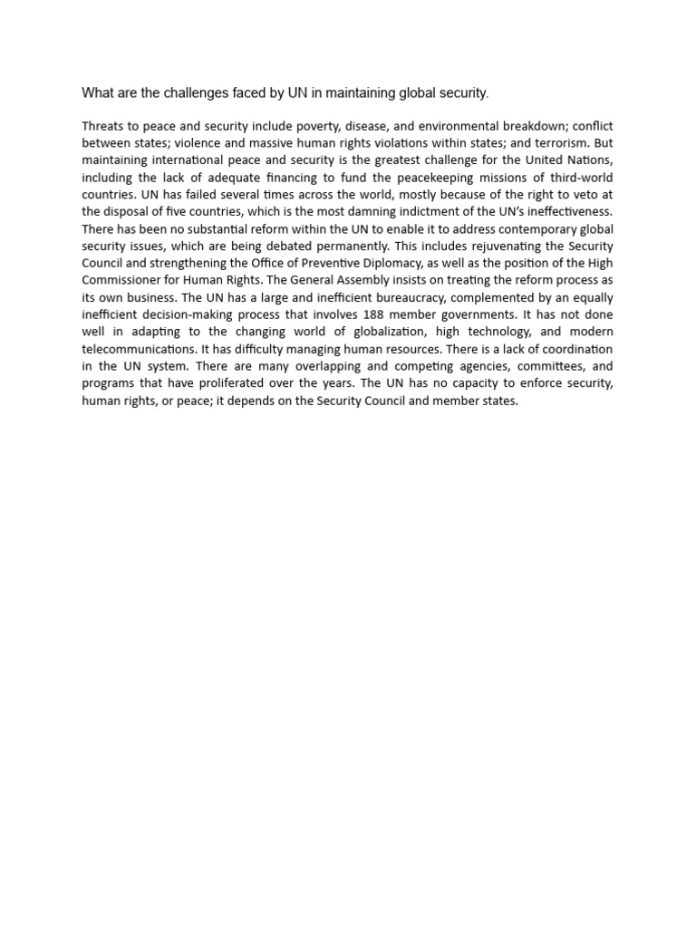 UN Challenges in Global Security Management | PDF
