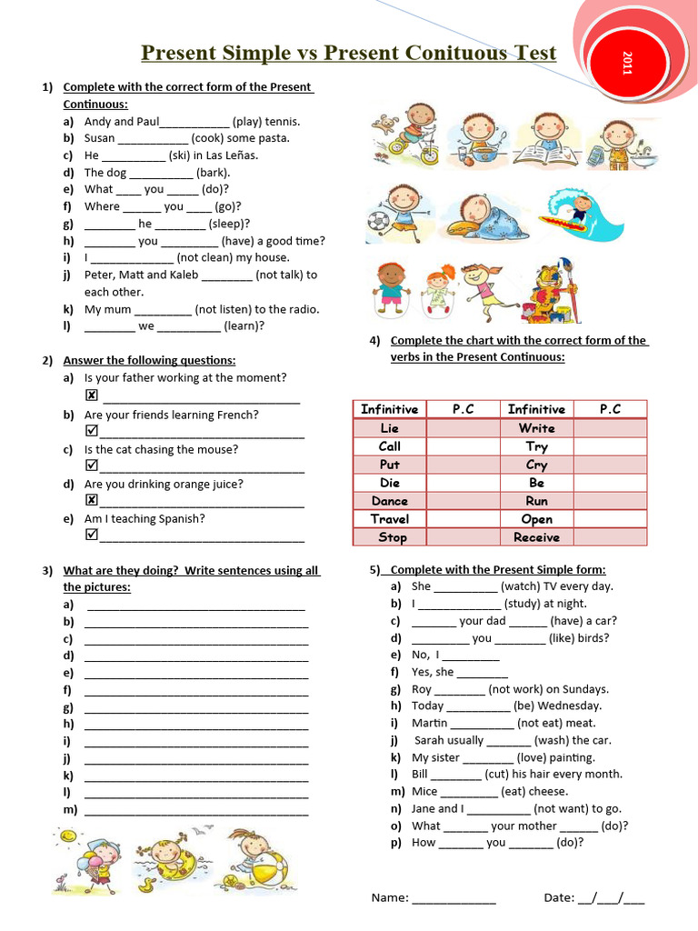 Present Simple and Present Continuous Fun Activities Games - 6305 | PDF ...