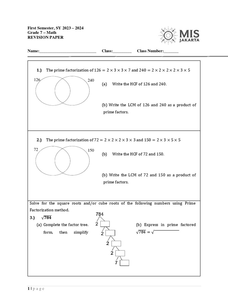 Grade 7 Maths Revision: Prime Factors | PDF | Number Theory ...