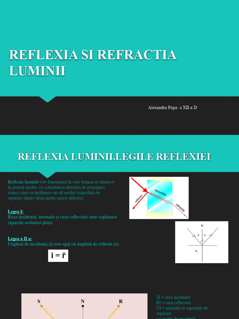 Reflexia Si Refractia Luminii | PDF