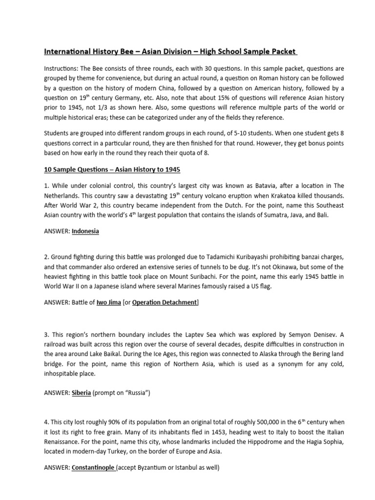 Asian History Bee Sample Packet | PDF | Travel | Classics