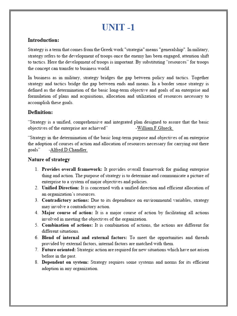 SM Unit-1 | PDF | Strategic Management | Goal