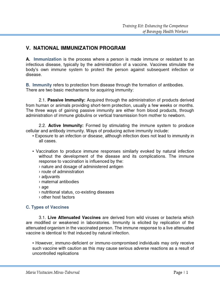 CHN 1 Immunization Program | PDF | Vaccines | Immunity (Medical)