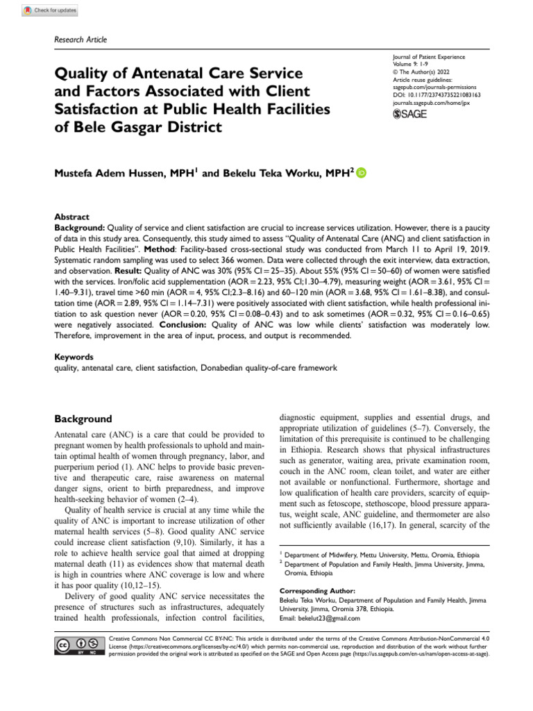 Hussen Worku 2022 Quality of Antenatal Care Service and Factors ...