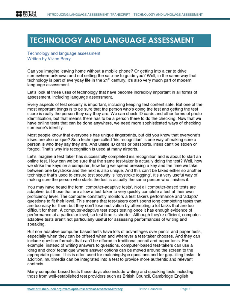 Technology and Language Assessment | PDF