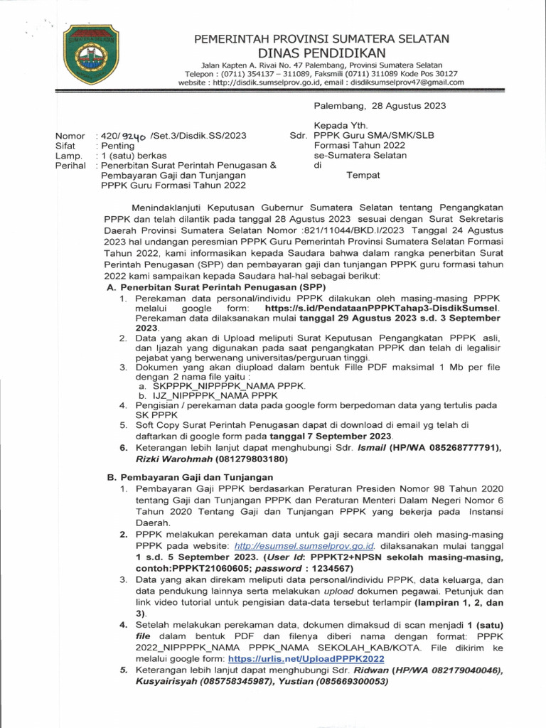 Penerbitan Surat Perintah Penugasan Dan Pembayaran Gaji Dan Tunjangan PPPK Guru Formasi 2023 | PDF
