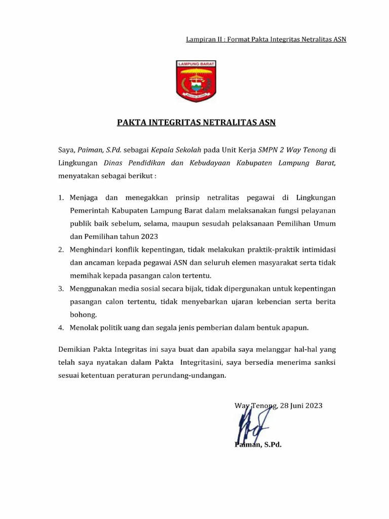 Pakta Integ - KS | PDF