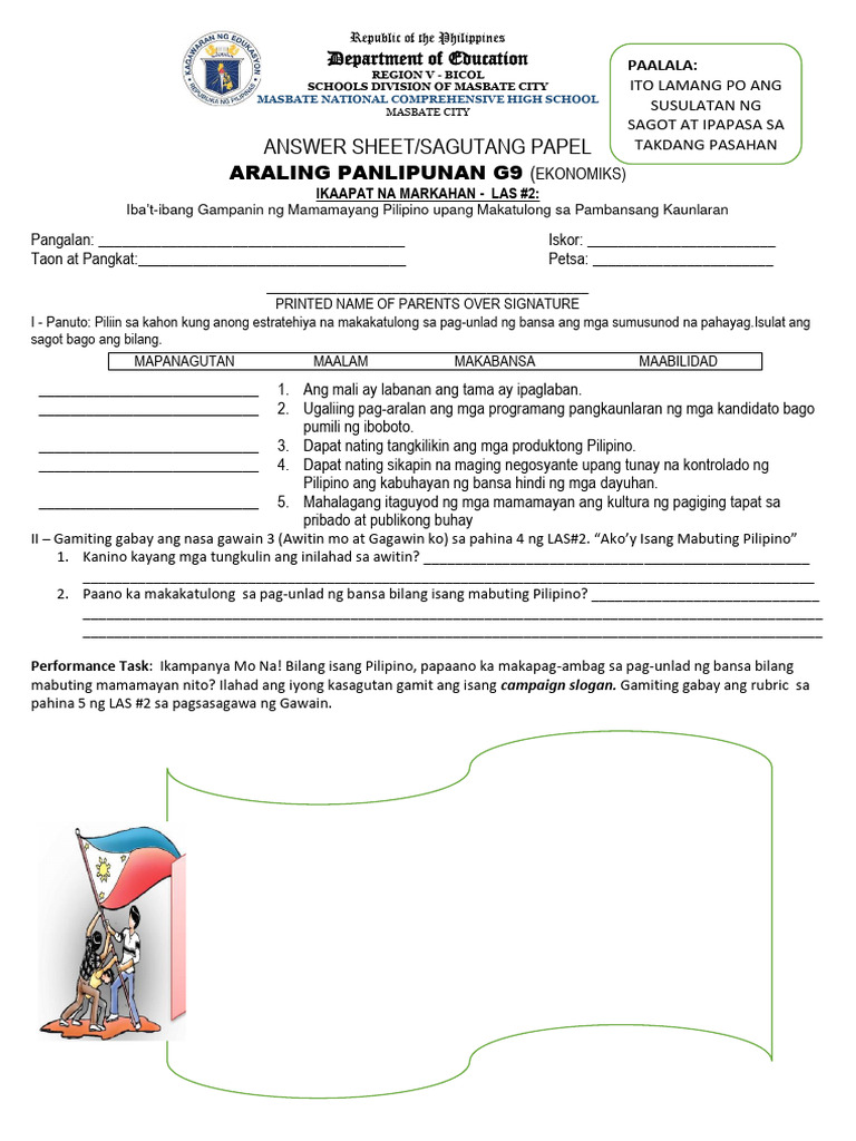 Answer Sheet Las2 Q4 | PDF