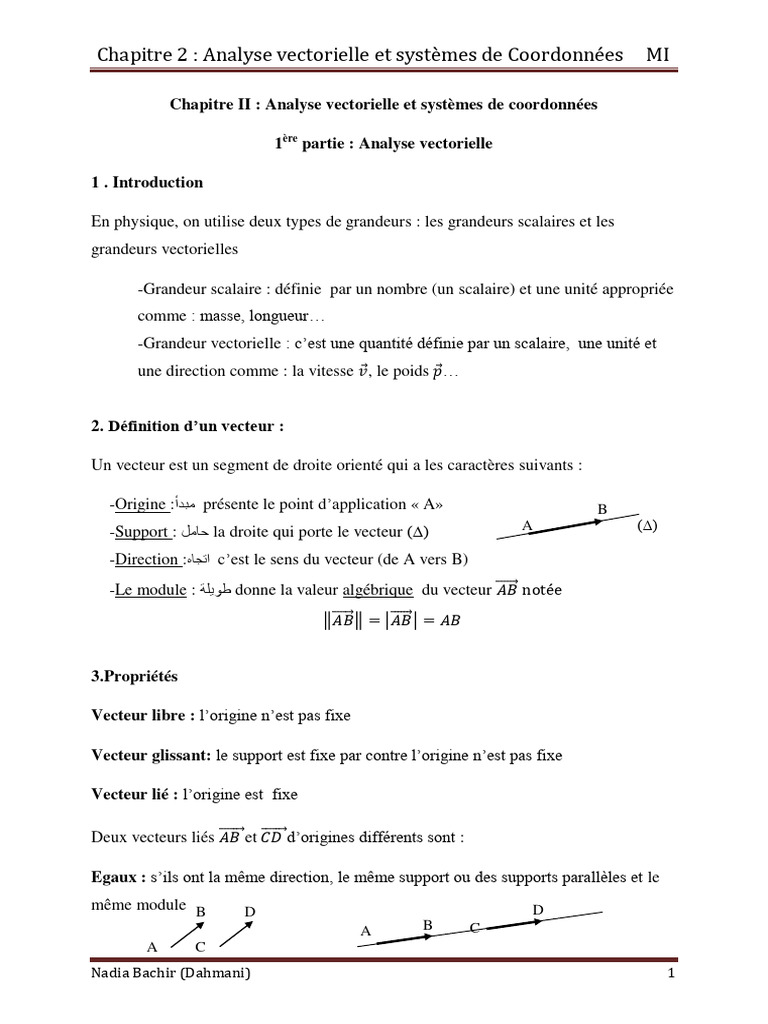 Chapitre 2 Analyse Vectorielle | PDF | Scalaire (mathématiques ...