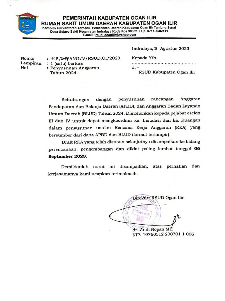 Surat Usulan Rka 2024 | PDF