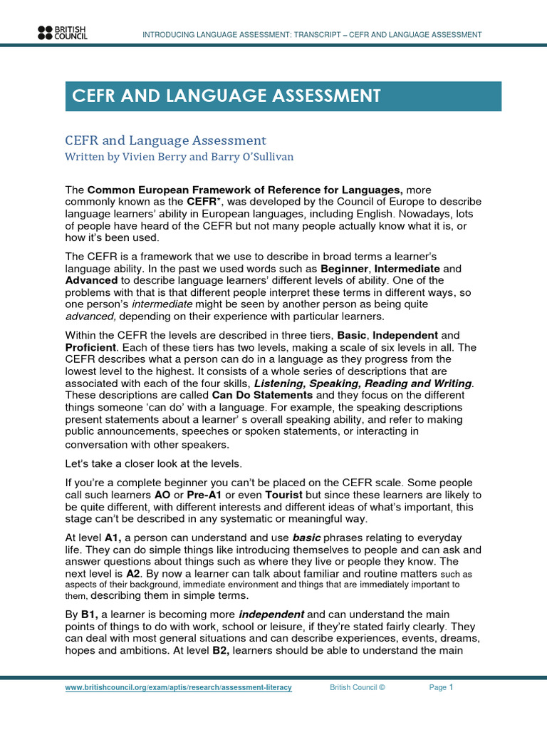 Transcript Cefr and Language Assessment | PDF