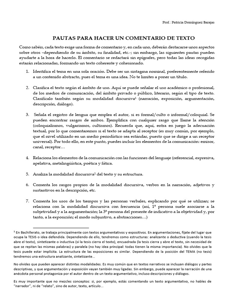 Pautas para Hacer Un Comentario de Texto | PDF | Gramática | Ciencia ...