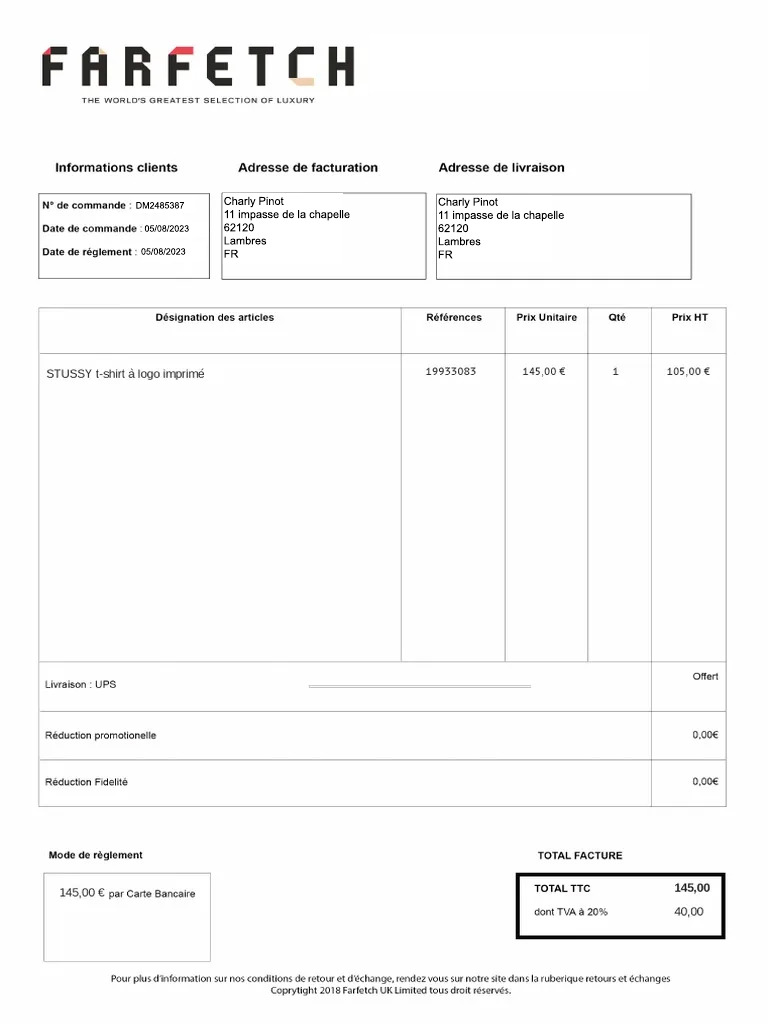 Facture Stussy | PDF