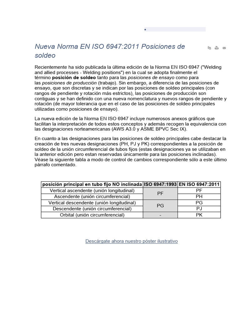 Nueva Norma EN ISO 6947 Posiciones de soldeo | PDF