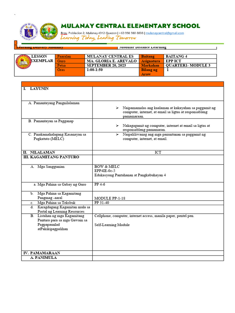 Cot Lesson-Ict | PDF