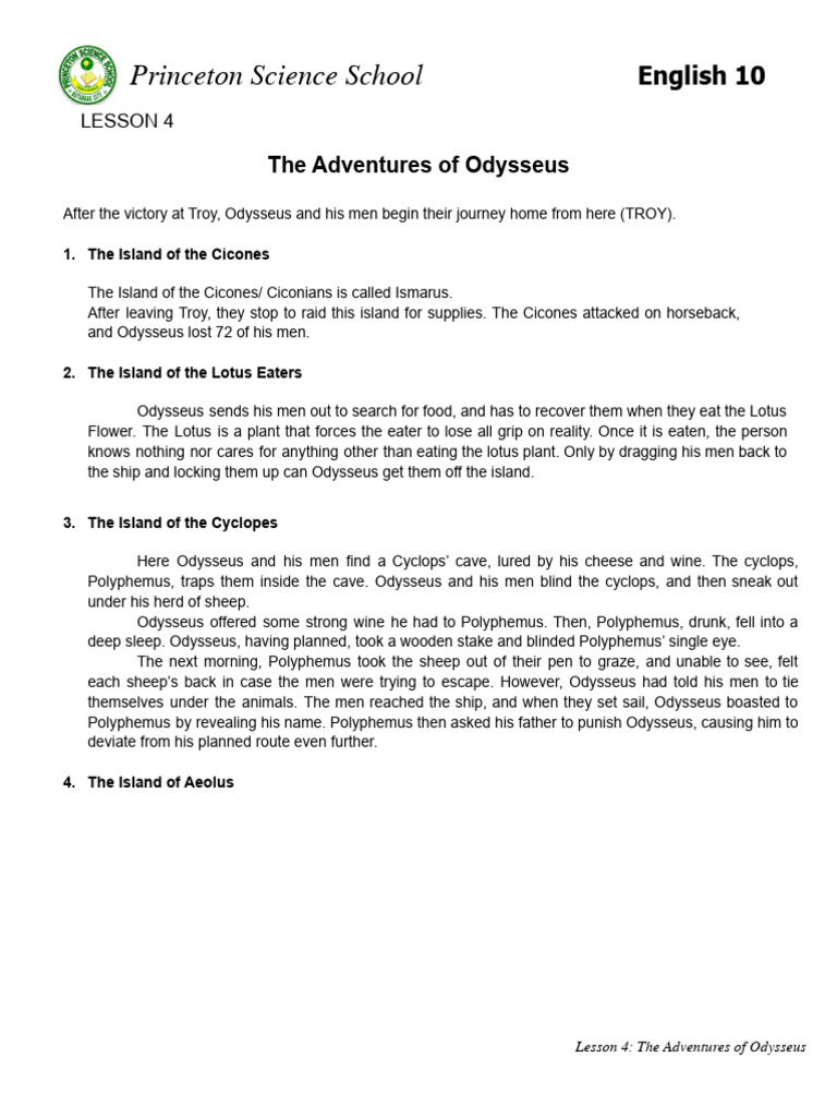 Lesson 4 - The Adventure of Odysseus | PDF | Odysseus | Penelope