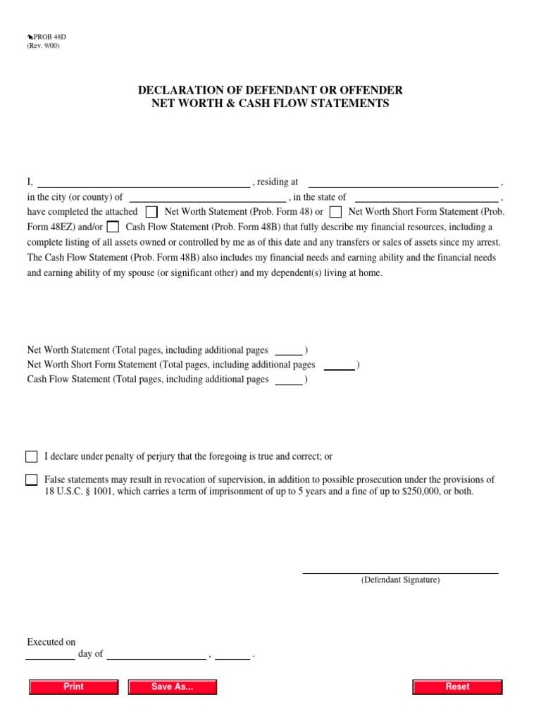 Presentence Financial Forms with Net Worth Short Form USPO | PDF ...