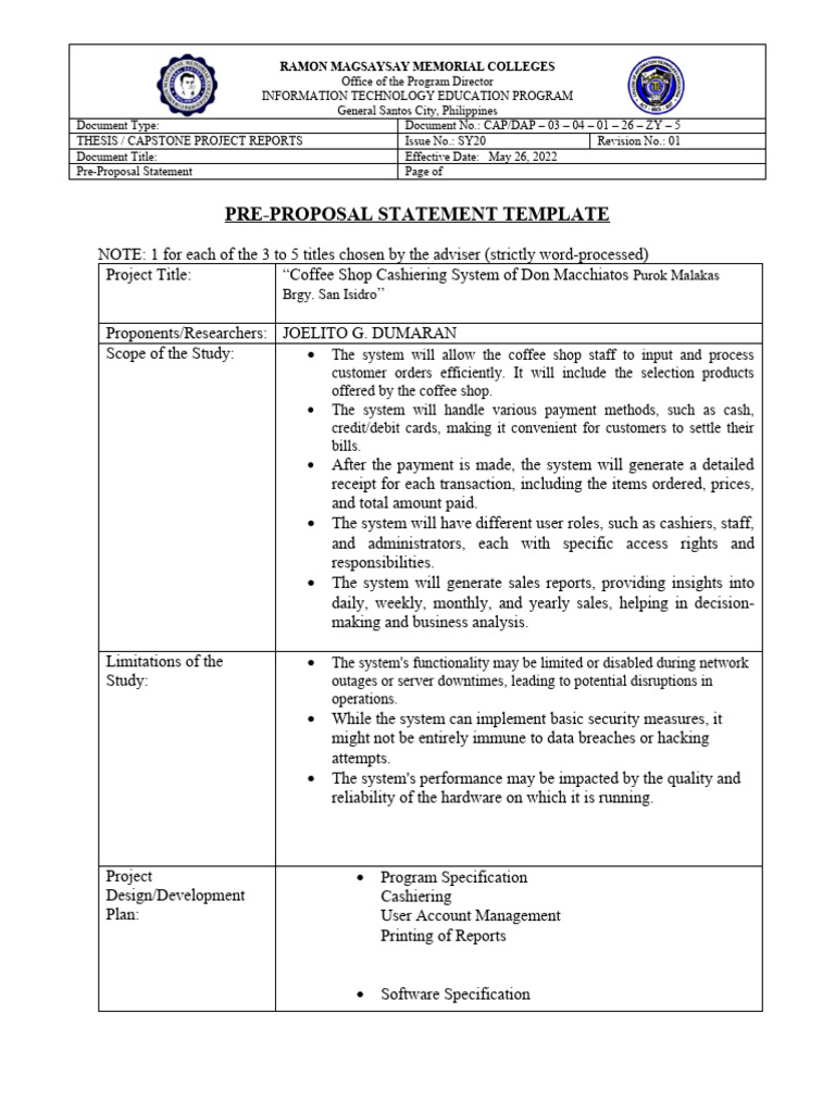 Preproposal-statement-Information System | PDF | Microsoft Windows | Windows 10