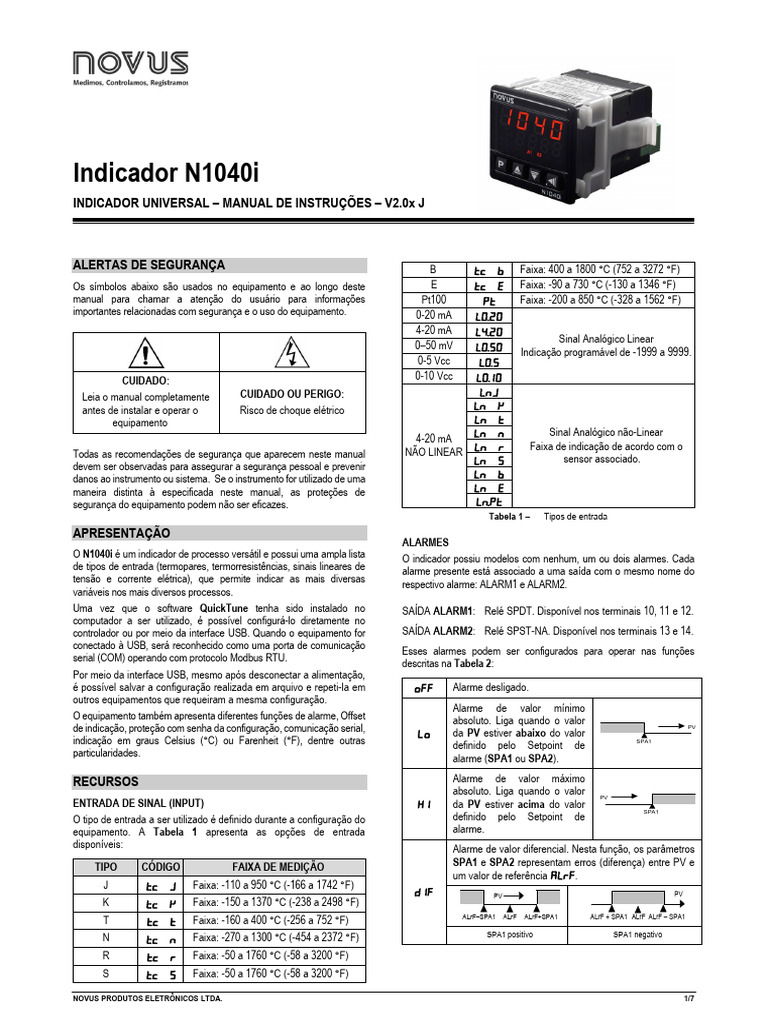 Manual do Indicador N1040i Novus | PDF | USB | Engenharia da Computação