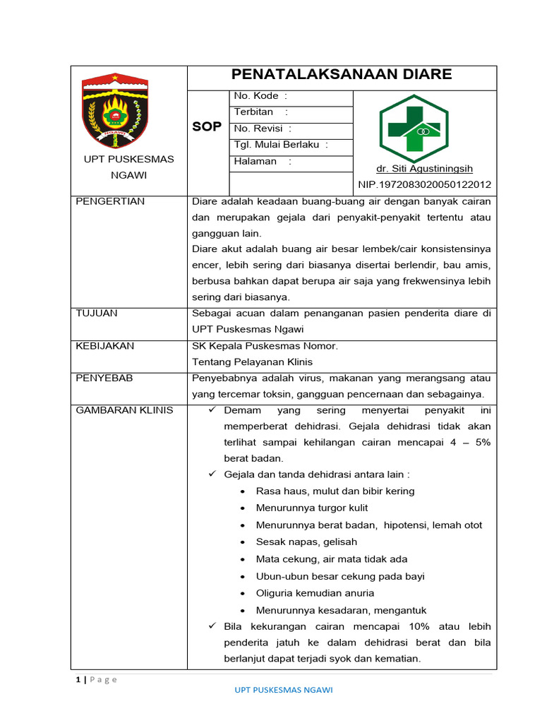 Sop Penatalaksanaan Diare | PDF