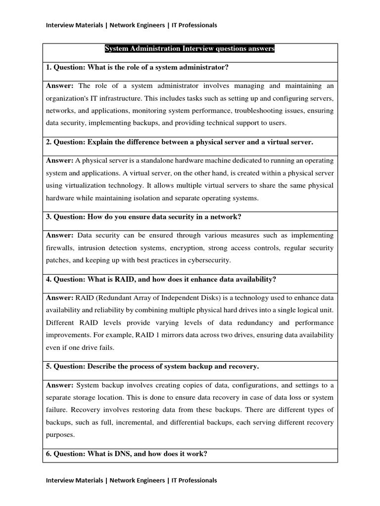 System Administration Interview Questions Answers | PDF | Load Balancing (Computing) | Backup