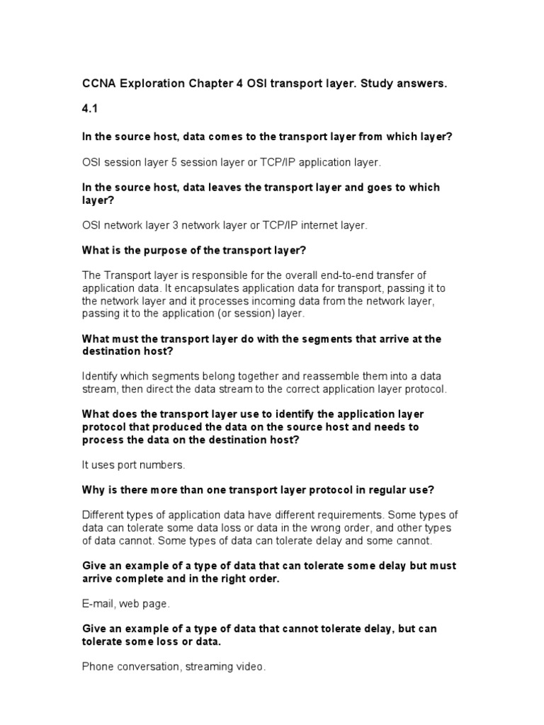 Chapter 4 Transport Layer Cisco | PDF | Transmission Control Protocol | Port (Computer Networking)