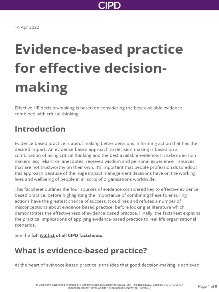 CIPD Evidence Based Practice Factsheet | PDF | Evidence Based Medicine ...