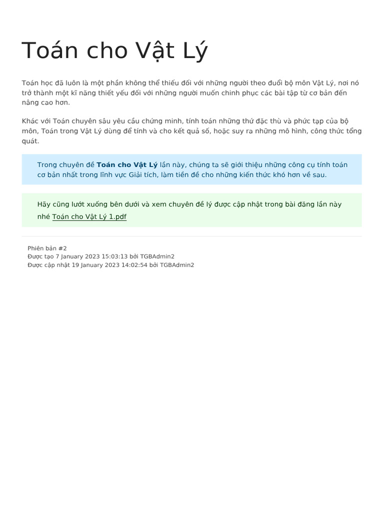 Toan Cho Vat Ly | PDF