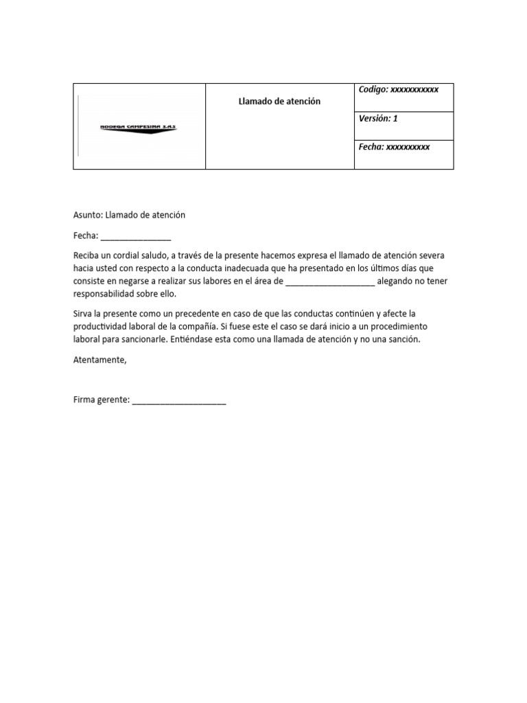 Formato Llamado de Atención Por Escrito | PDF