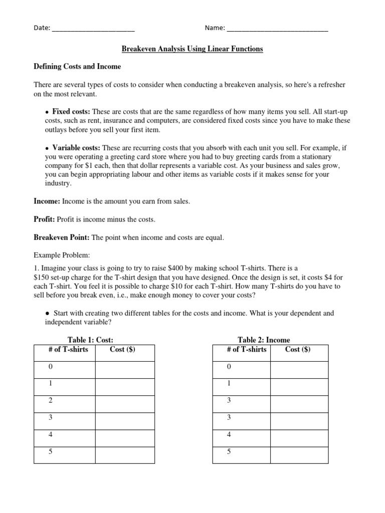 Breakeven Analysis Using Linear Functions | PDF | Business Economics ...