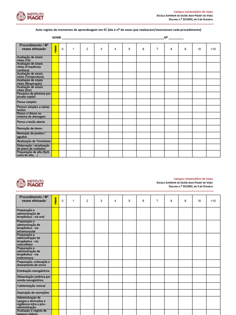 AUTO REGISTO de Momentos de Aprendizagem | PDF