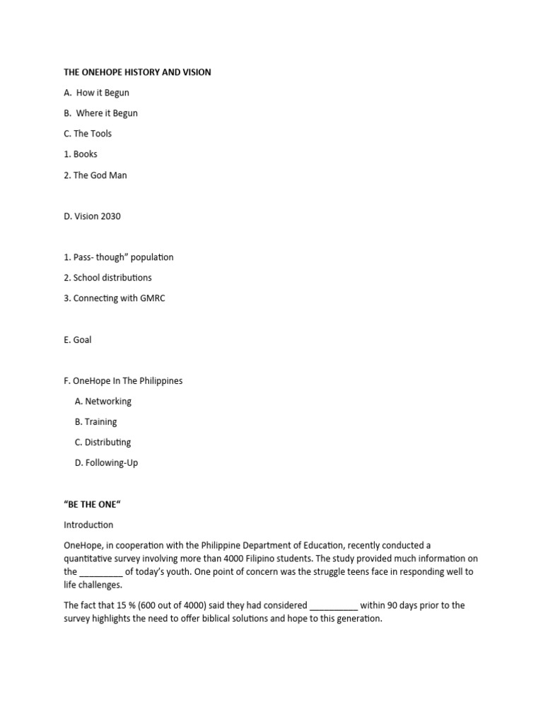 The Onehope History and Vision | PDF | Disciple (Christianity) | Jesus