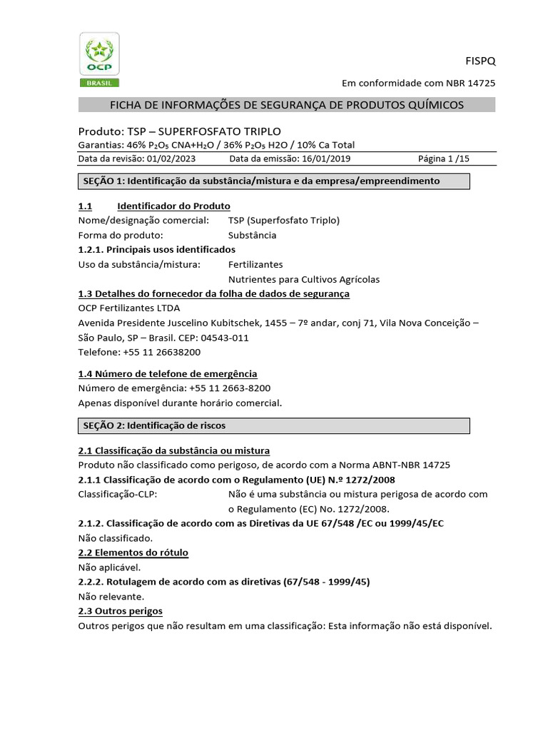Superfosfato Triplo (TSP) FISPQ OCP | PDF