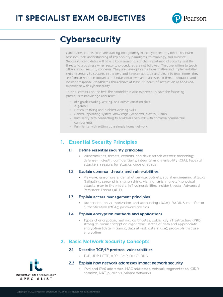 ITS OD 105 Cybersecurity Pearson 0922 | PDF | Security | Computer Security
