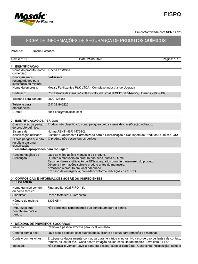 FISPQ Produtos e Reagentes | PDF