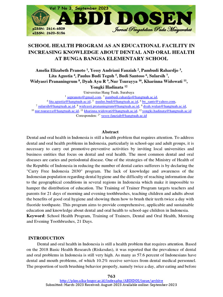 School Health Program As An Educational Facility I | PDF | Oral Hygiene ...