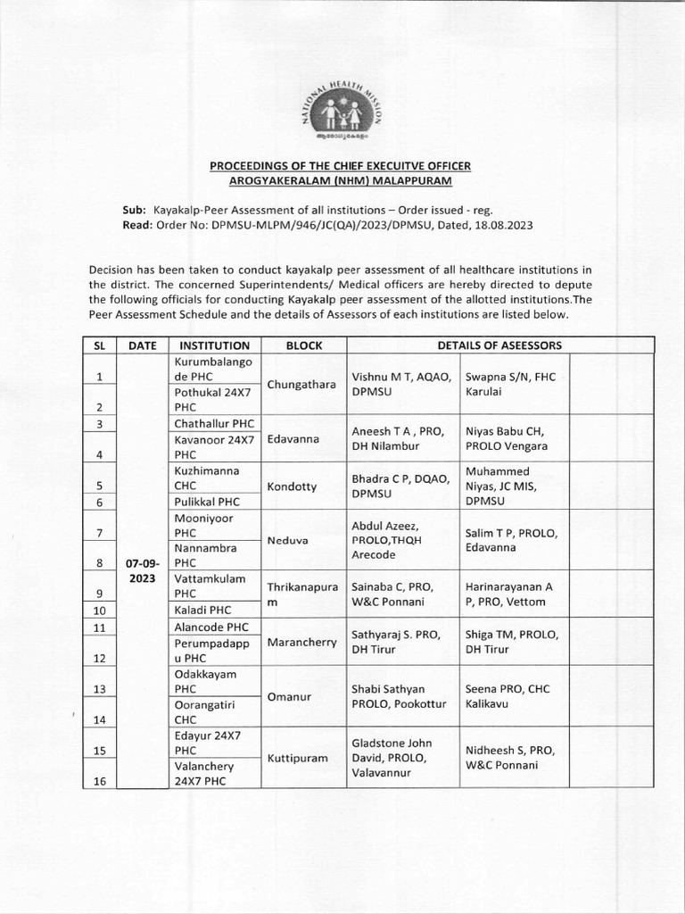 Kayakalp-Peer Assesment Order | PDF
