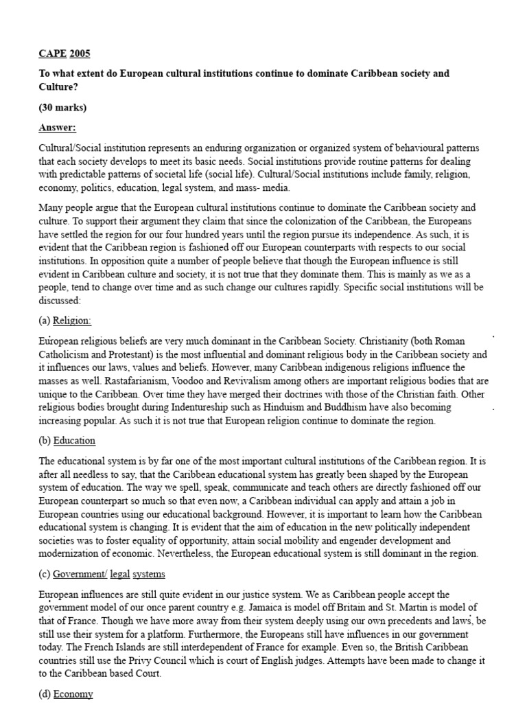 CAPE 2005 Sample Essay | PDF