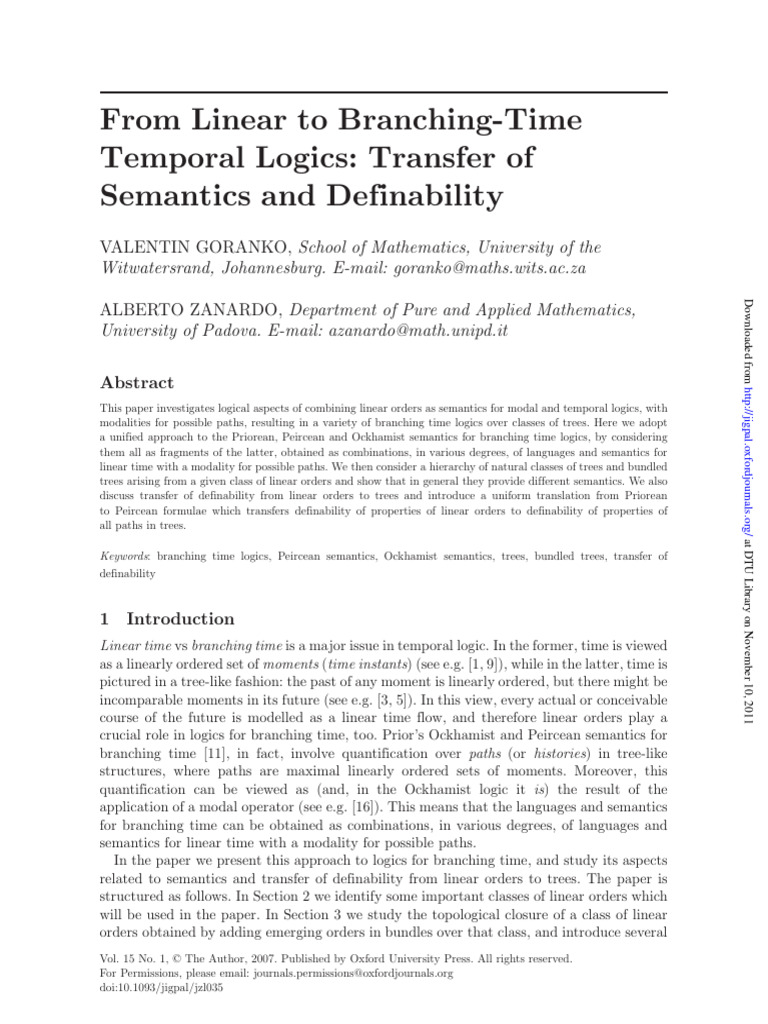 From Linear To Branching Time Temporal L | PDF | Modal Logic | Logic From Linear To Branching Time Temporal L | PDF | Modal Logic | Logic