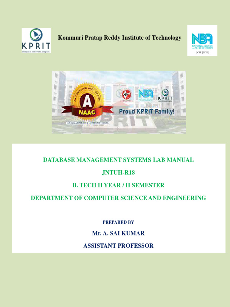 DBMS Lab Manual Cse Ii-Ii | PDF DBMS Lab Manual Cse Ii-Ii | PDF