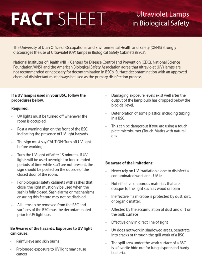 Ultraviolet Lamps in Bscs Fact Sheet | PDF | Ultraviolet | Safety
