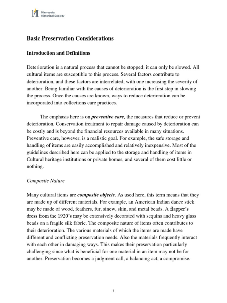 Basic Preservation Considerations: Introduction and Definitions | Download Free PDF ...