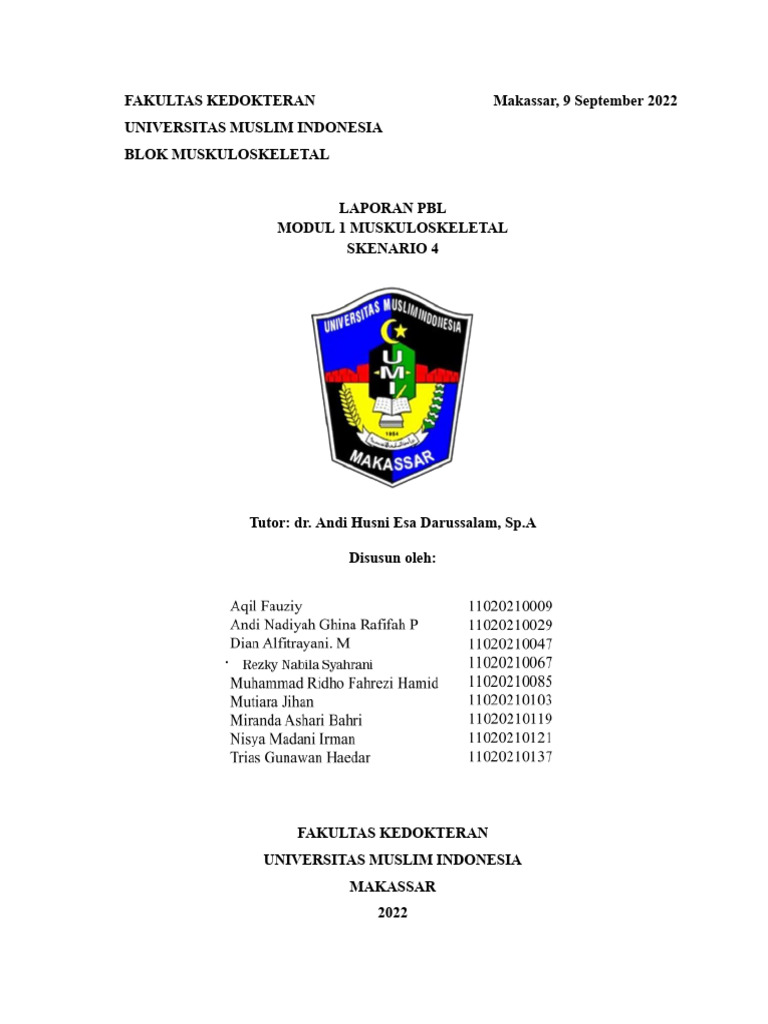Laporan PBL 13A Skenario 4 MODUL 1 Musculoskeletal | PDF