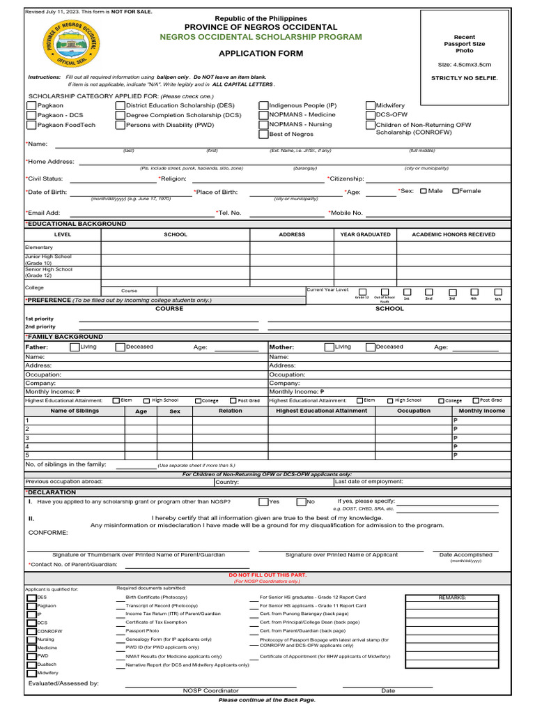 Application Form Front - NOSP (Updated) | PDF
