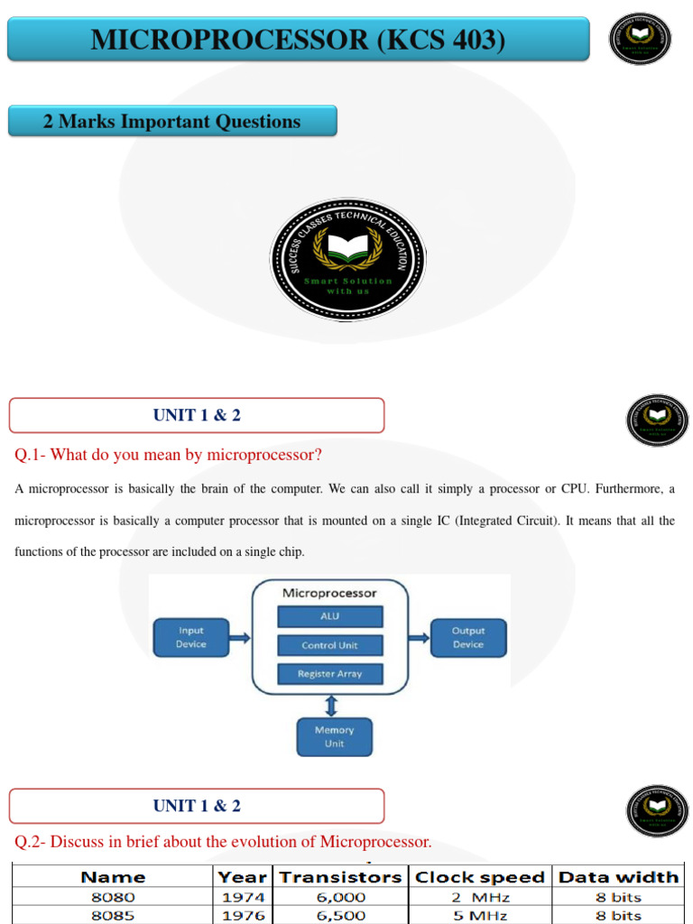 2 Marks Microprocessor | PDF | Central Processing Unit | Assembly Language