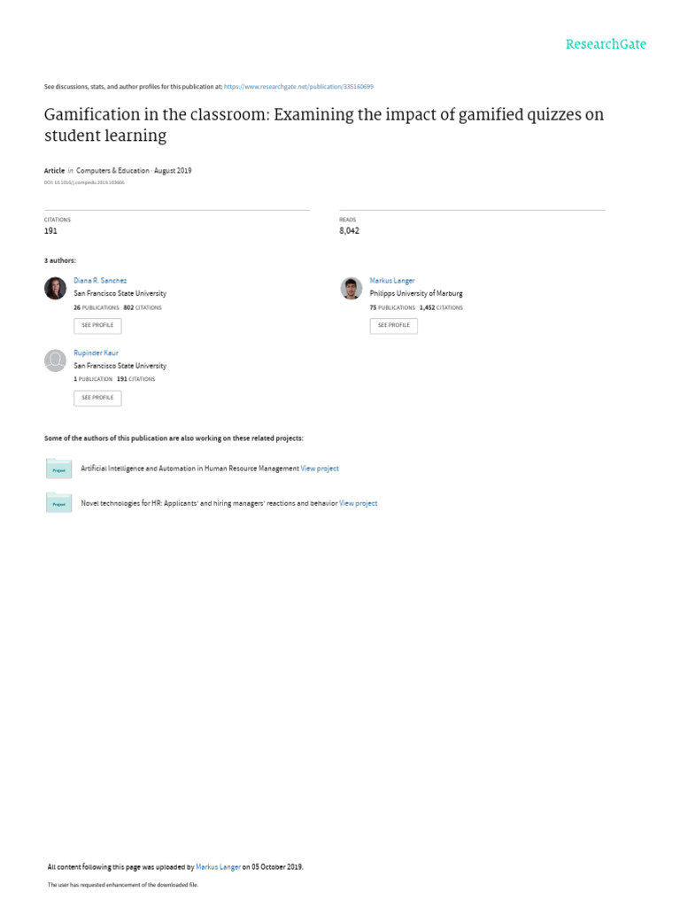 Gamification in The Classroom Examining The Impact of Gamified Quizzes ...