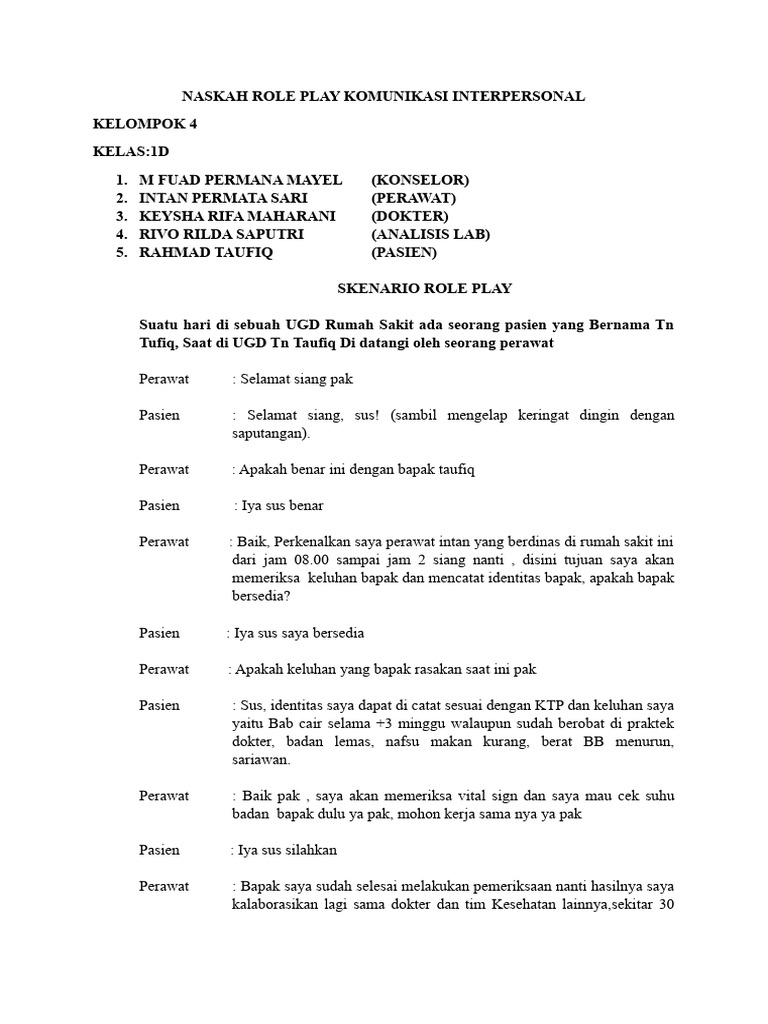 NASKAH ROLE PLAY KOMUNIKASI Kel 4 Baru | PDF