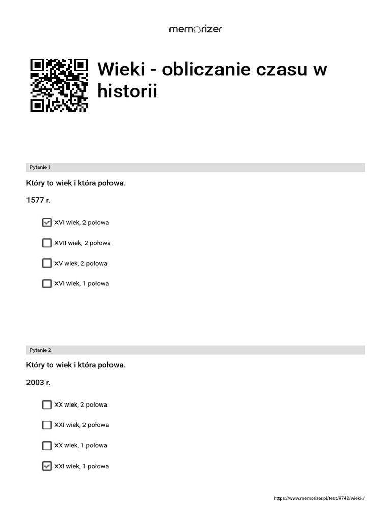 Wieki - Obliczanie Czasu W Historii - WYPEŁNIONY | PDF