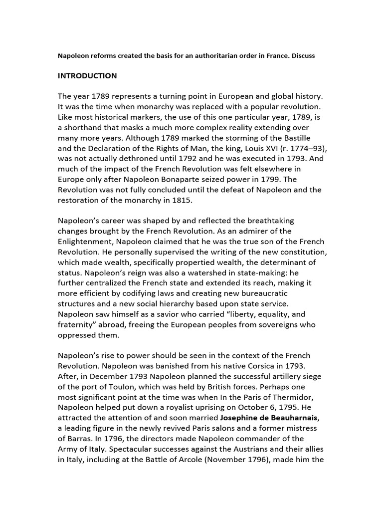 Napoleon and His Reforms | PDF | Napoleon | French Revolution